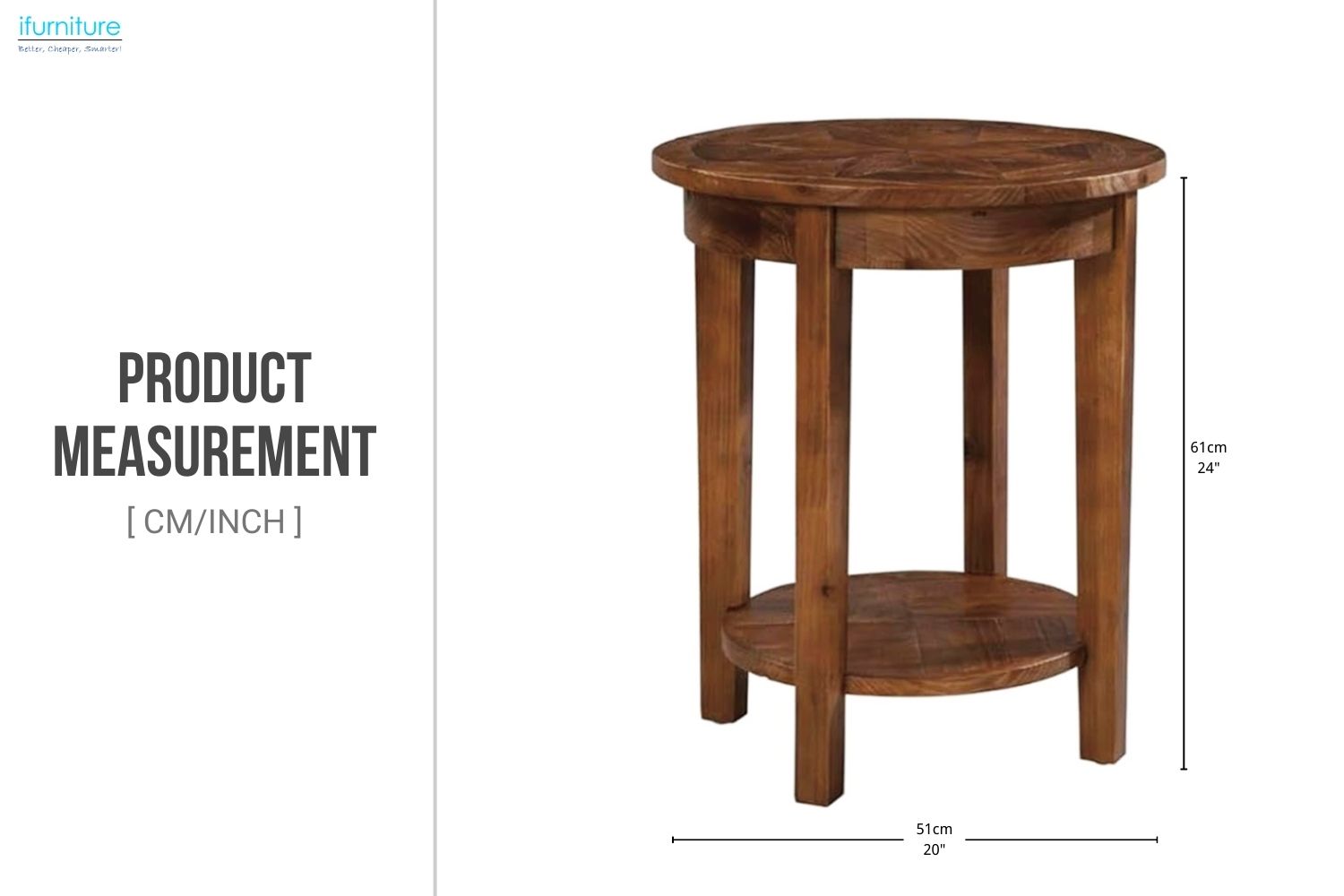ELINA Round Solid Birch Wood Side Table