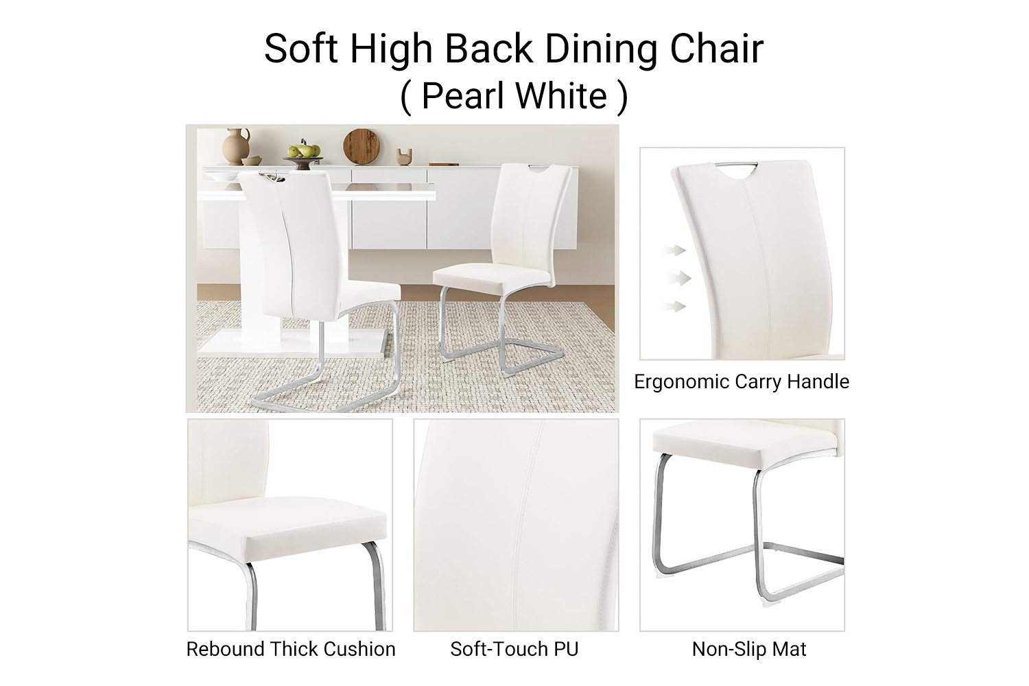 EDAN High Back Dining Chair with Chromed Base (Pearl White) - 4 Chairs ...