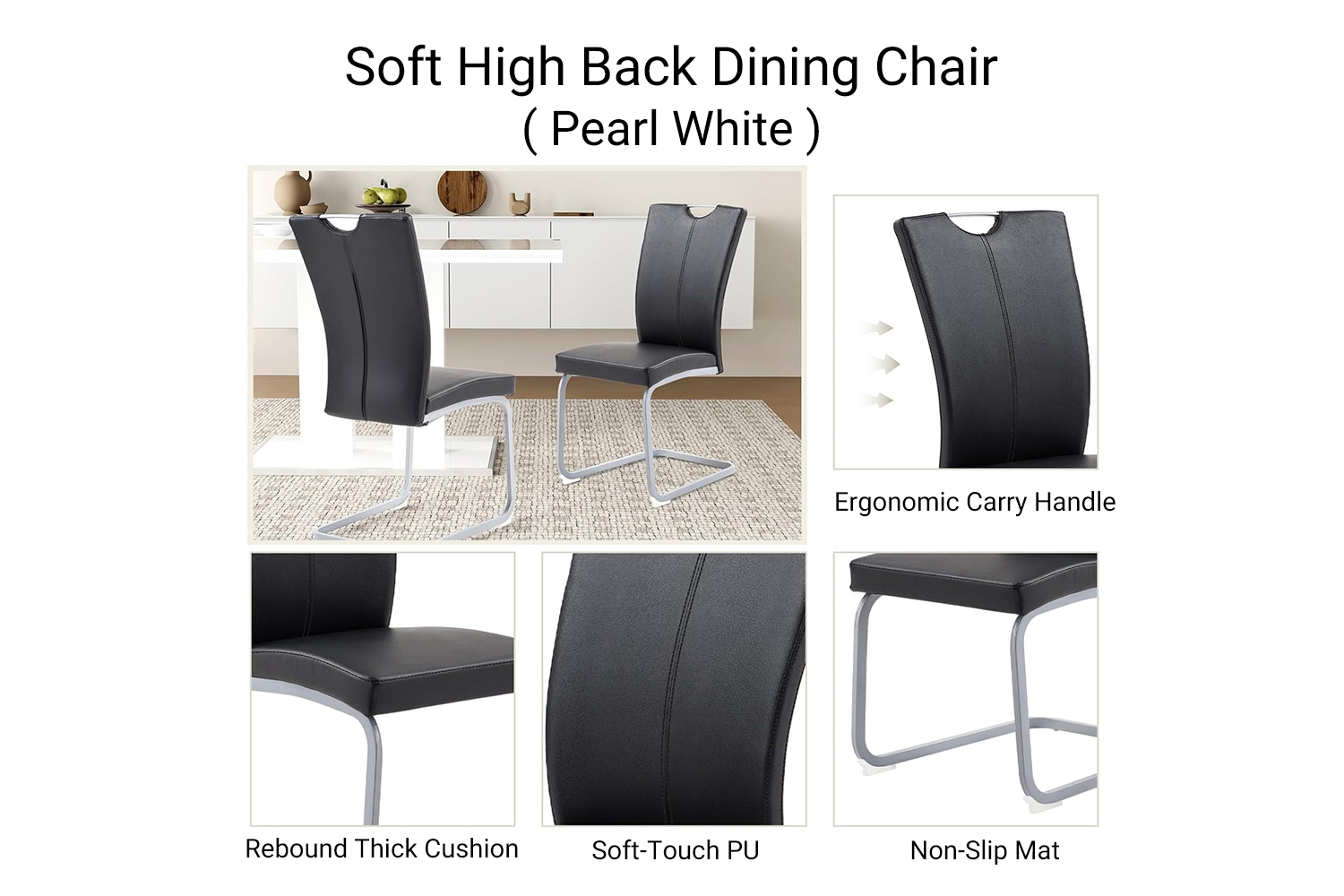 EDAN High Back Dining Chair with Powder Coating Base (Elegant Black)