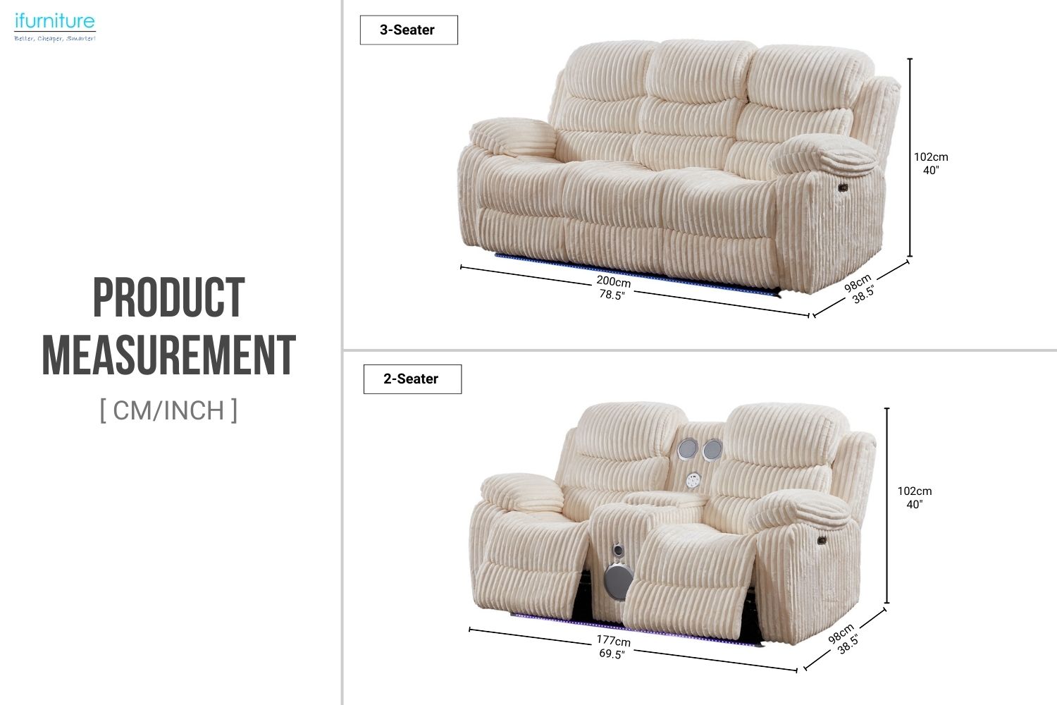 GRACEY 3/2 Seater Power Reclining Sofa Range with Bluetooth Speaker ...