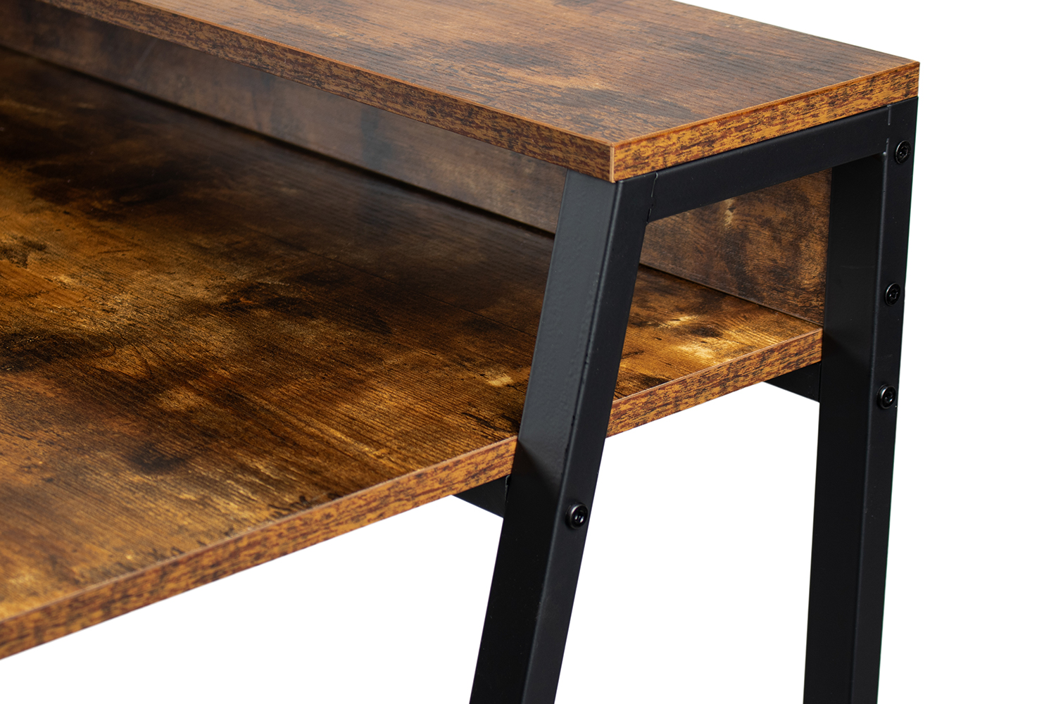 EMMI 100 Dual-Tier Office Desk with Shelf (Rustic Brown)