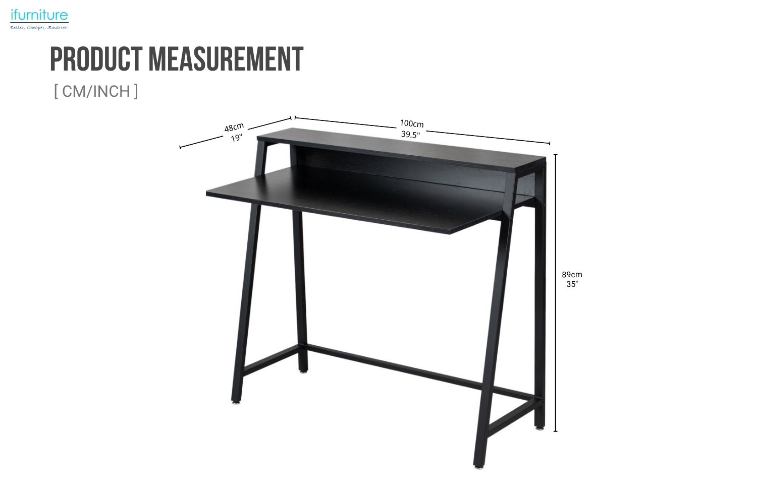 EMMI 100 Dual-Tier Office Desk with Shelf (Black)