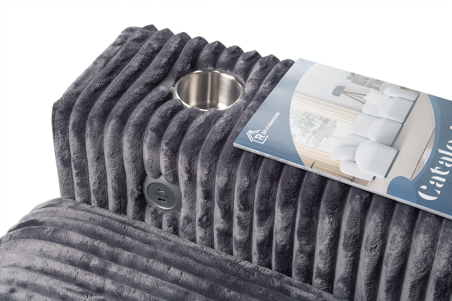 WINSTON Premium Corduroy Modular Sectional Sofa with Cup Holders & USB ...