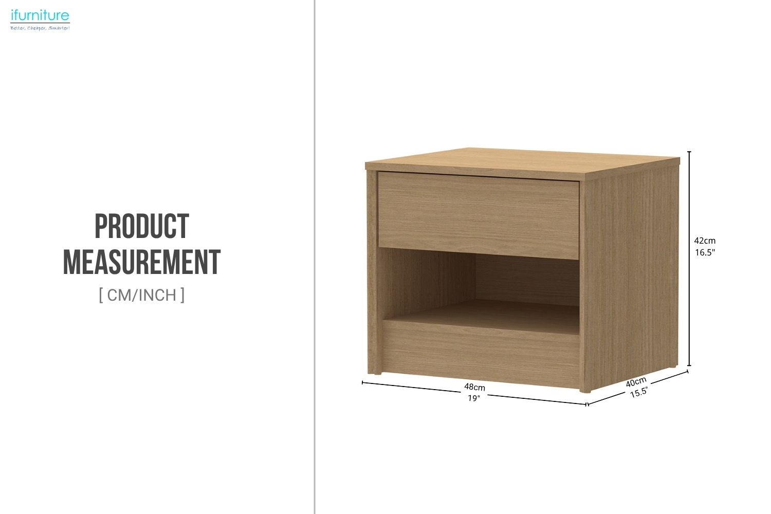 MOOK 1-Drawer Bedside Table (Light Oak)