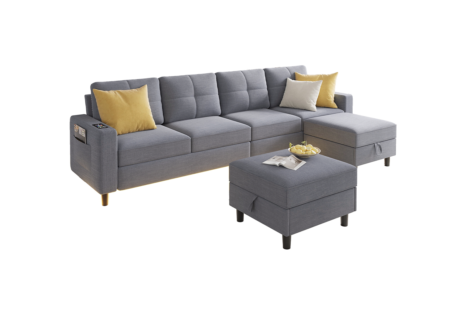 KINSLEY Modular Sectional Sofa with Wireless Charging, USB & Type-C ...