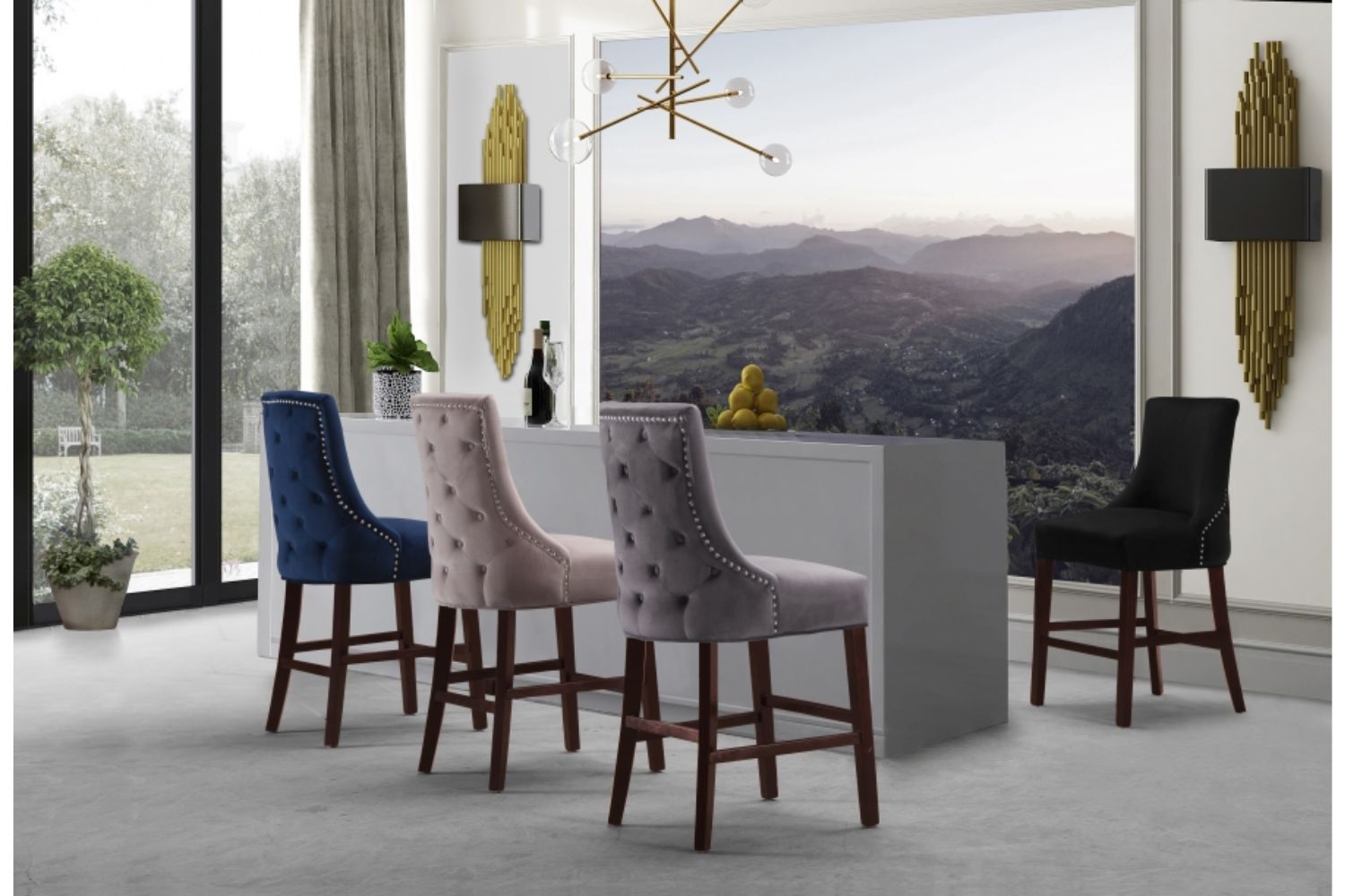 [FLOOR MODEL CLEARANCE]FRANKLIN Velvet Counter Chair Solid Rubber Wood ...