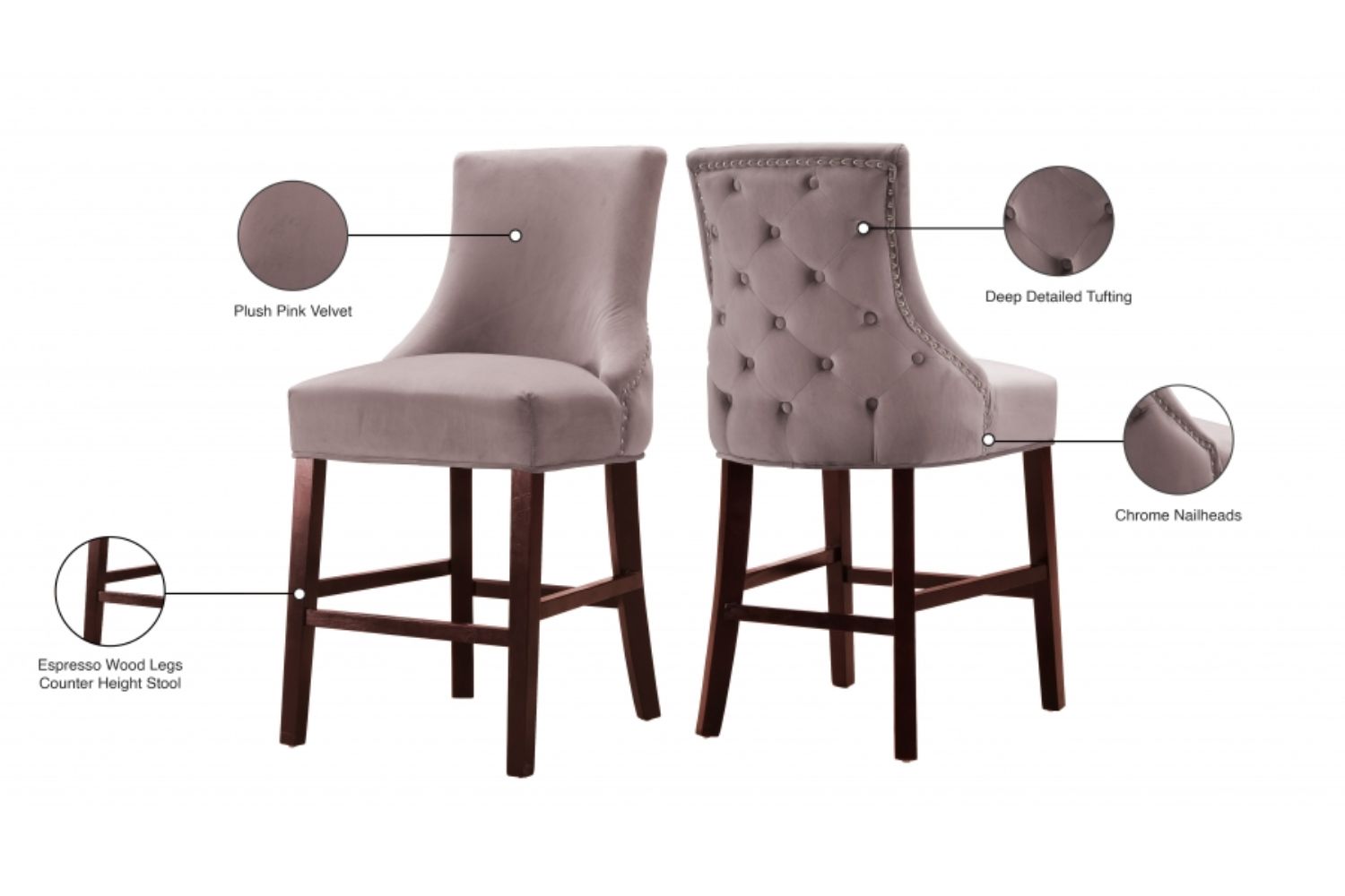 [FLOOR MODEL CLEARANCE]FRANKLIN Velvet Counter Chair Solid Rubber Wood ...