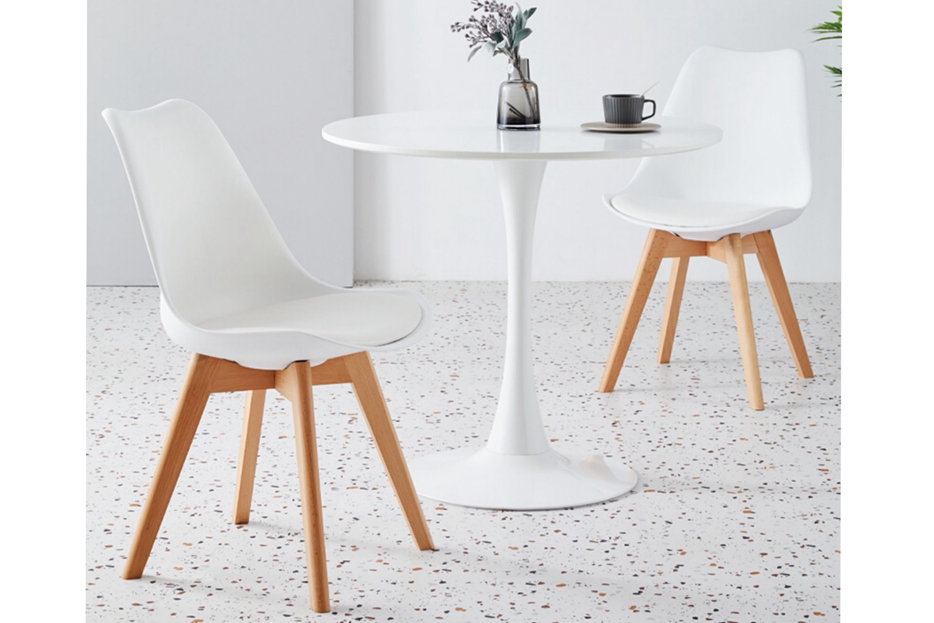 TULIP Dining Set - 80cm Table with 4 Chairs (White)
