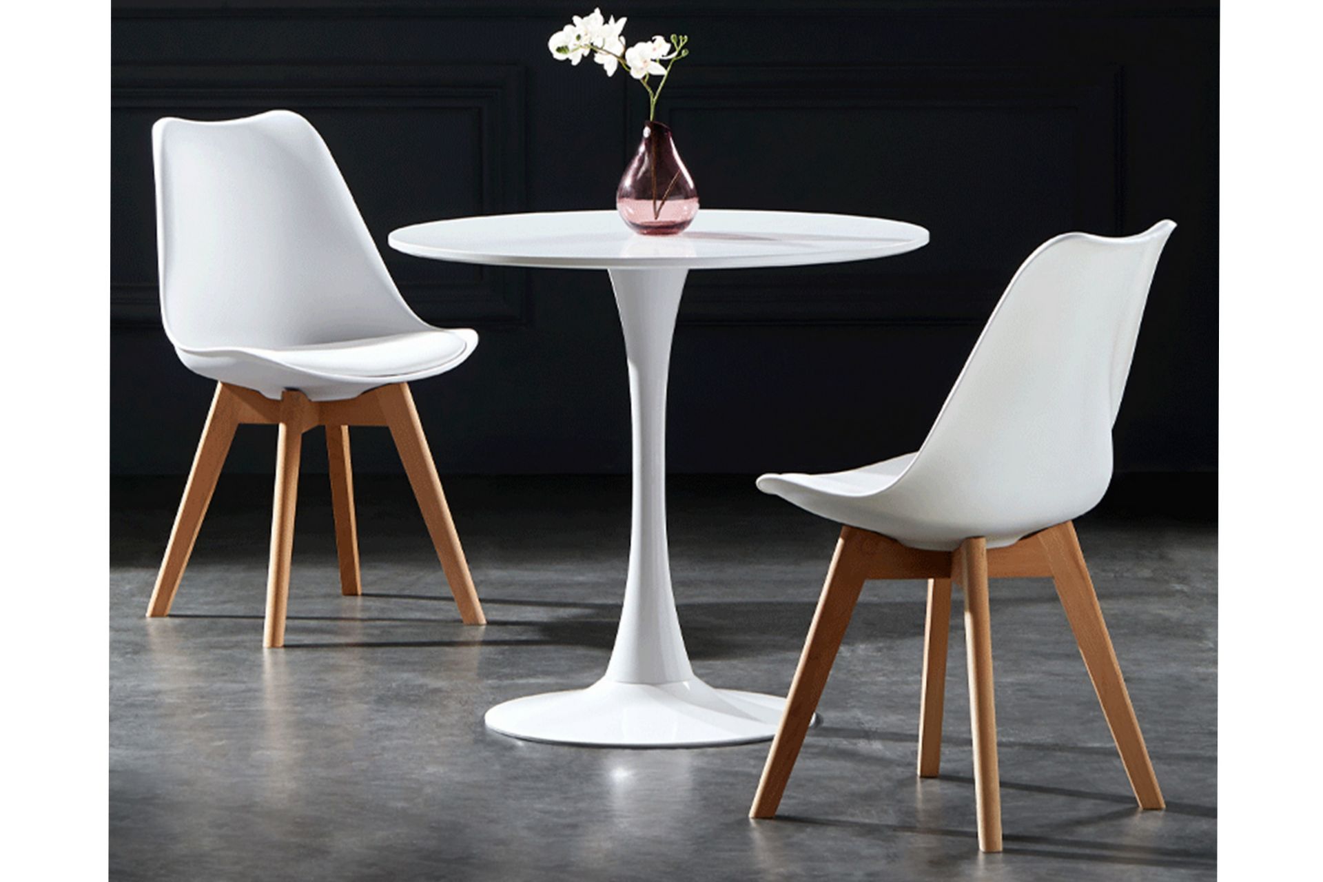 TULIP Dining Set - 80cm Table with 4 Chairs (White)