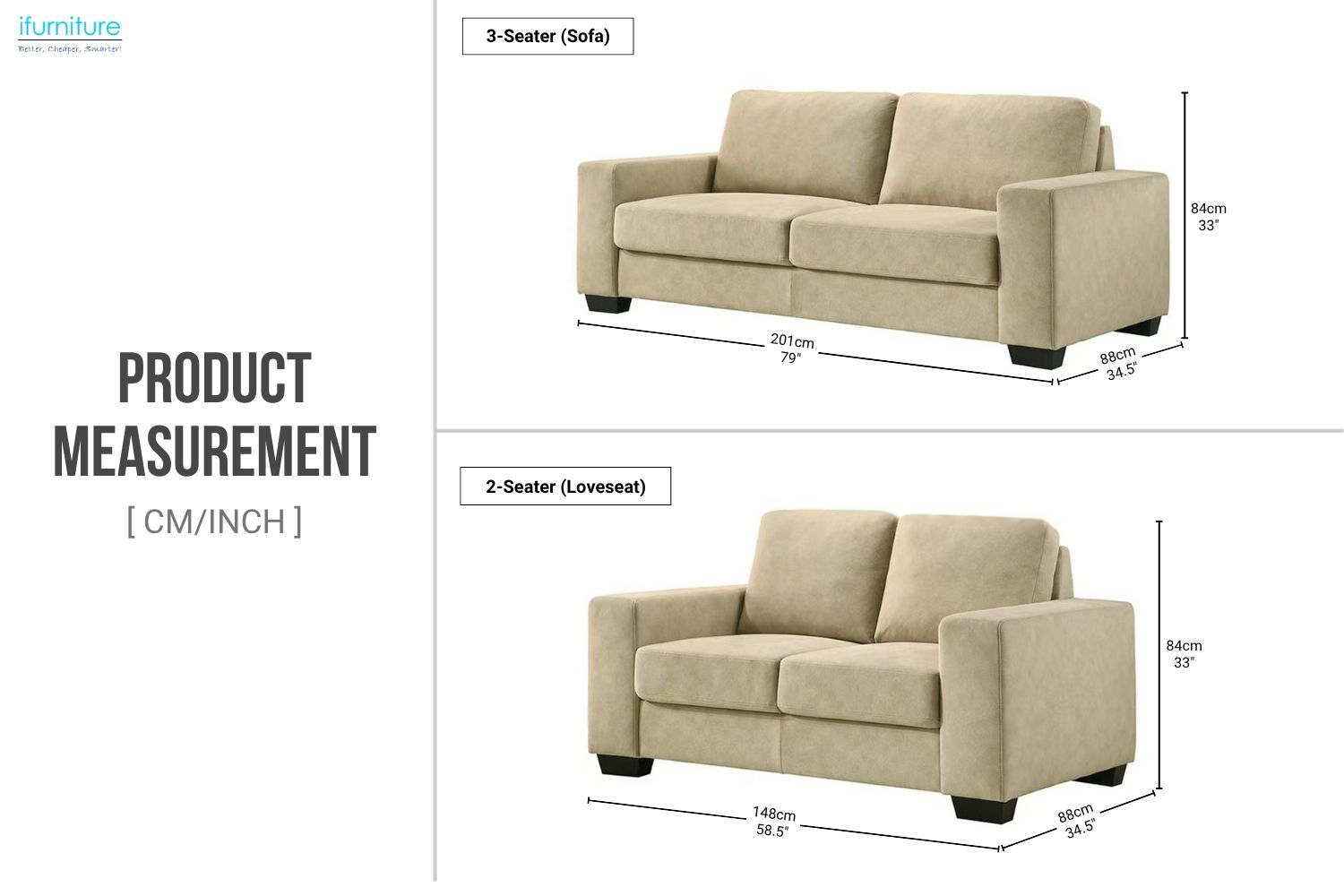 MODA 3/2 Seater Sofa Range (Beige) - 2 Seater