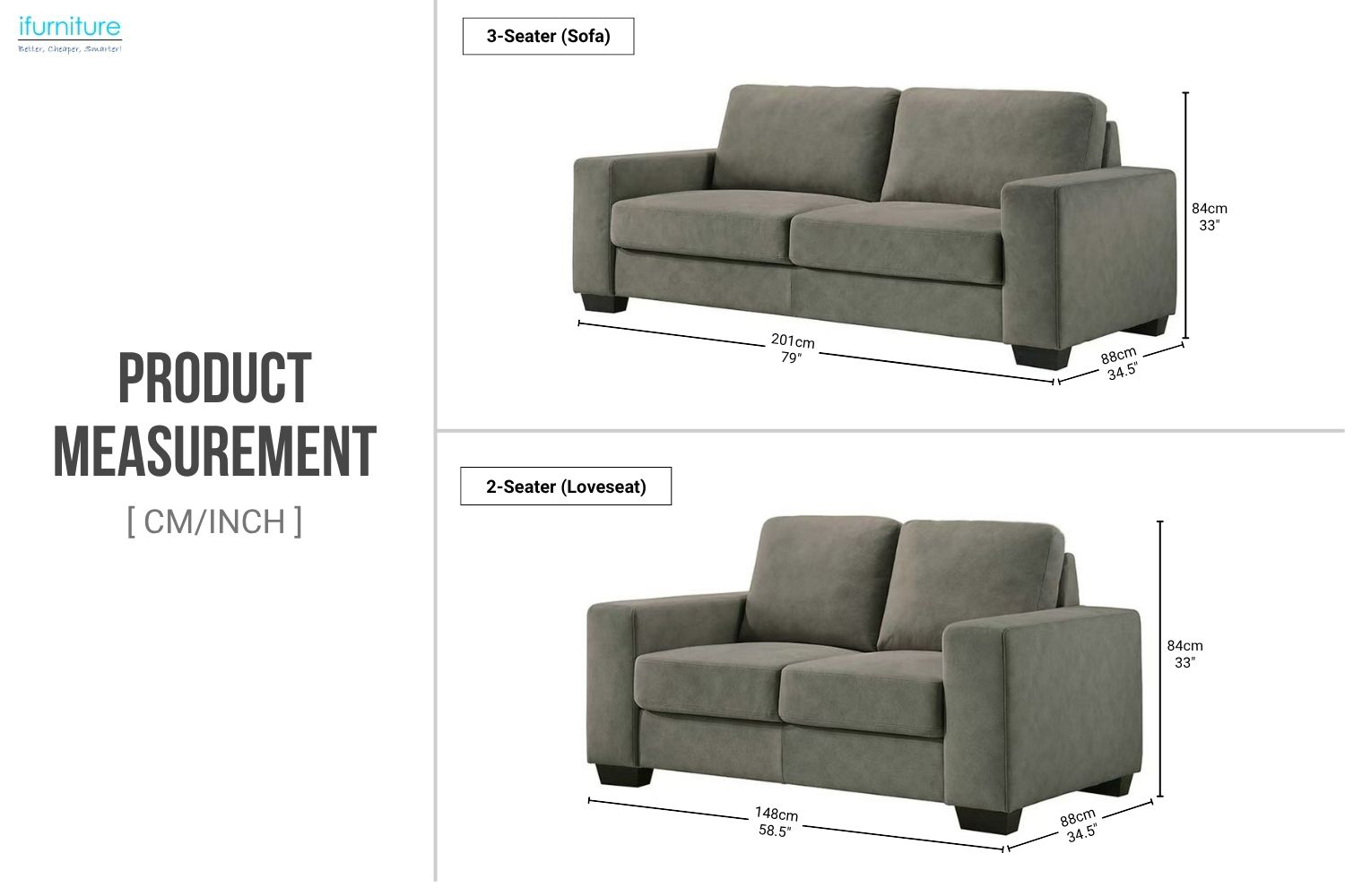 MODA 3/2 Seater Sofa Range (Grey) - 3+2 Sofa Set