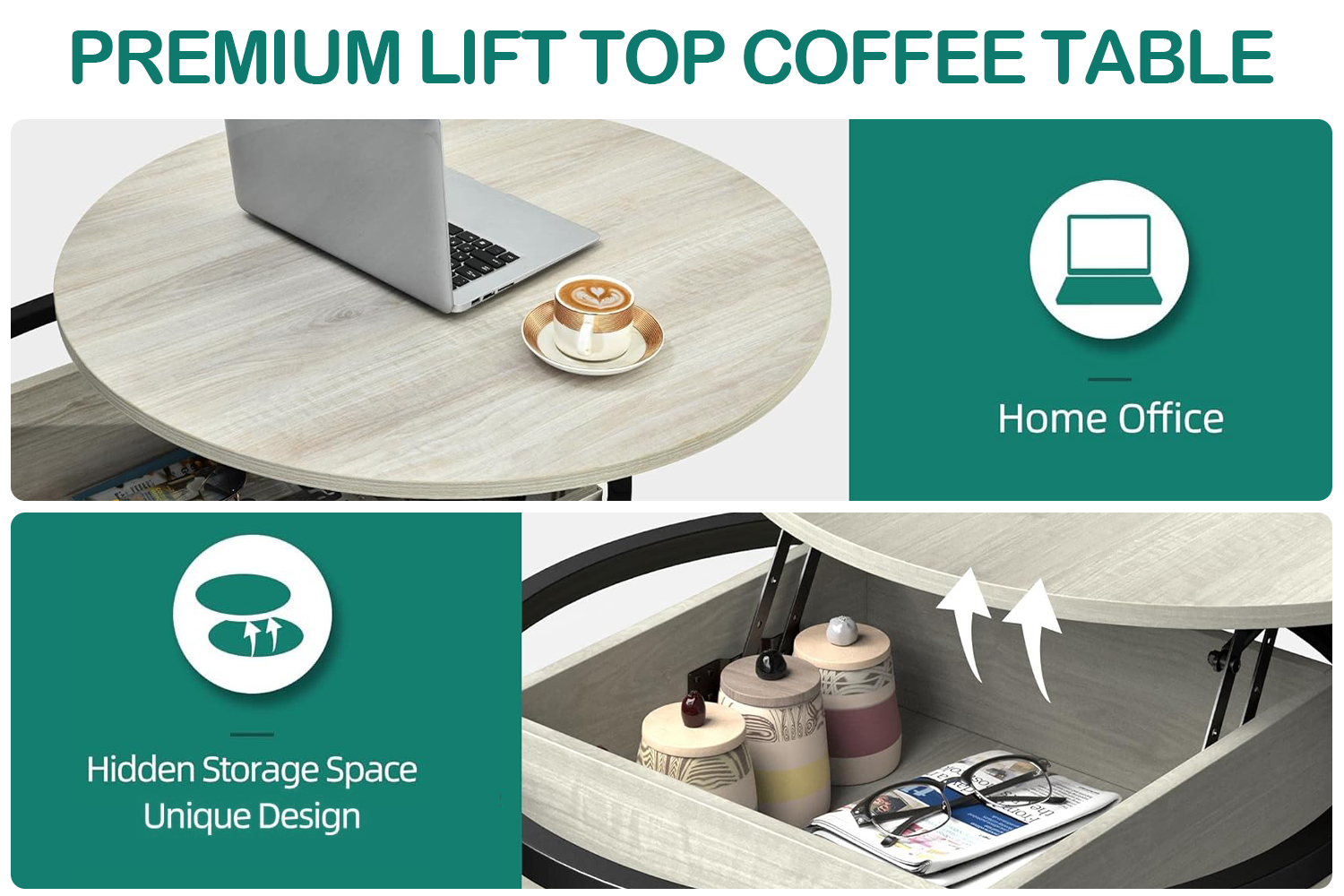 AZALEA Round Soft-Close Lift-Top Coffee Table with Storage