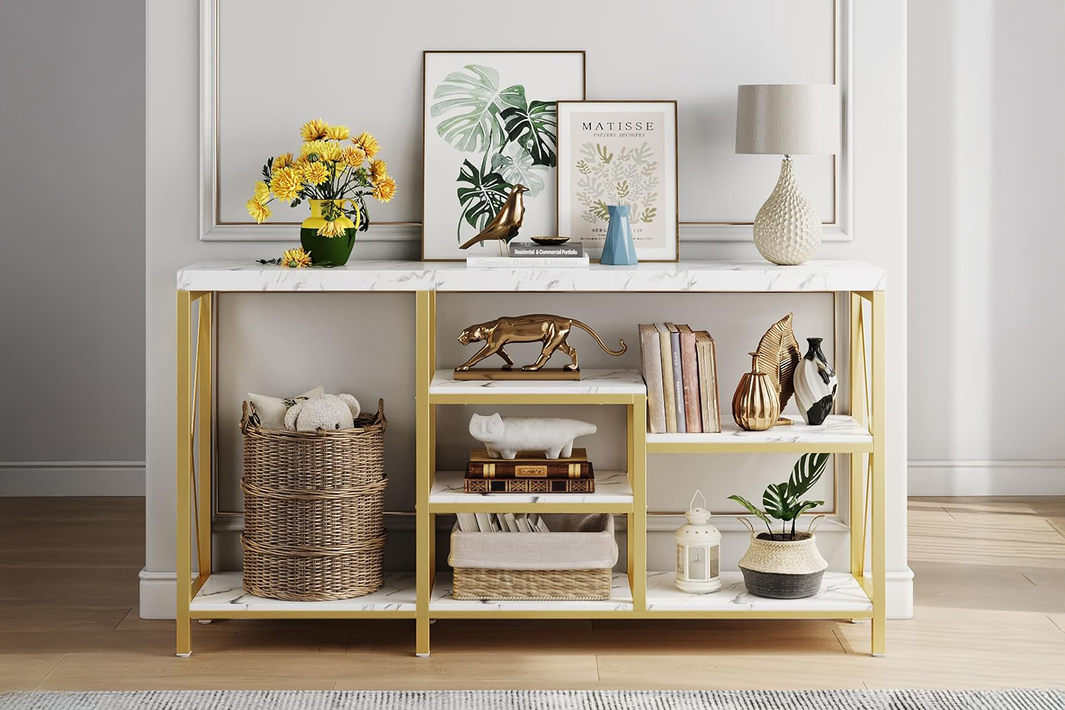ELOWEN 140 Console Table with Shelves (Off-White)