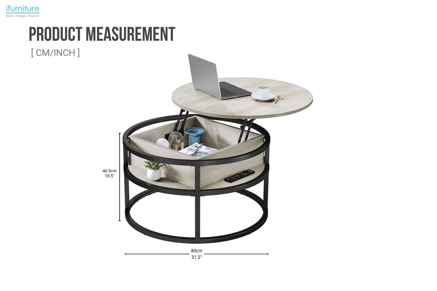 AZALEA Round Soft-Close Lift-Top Coffee Table with Storage