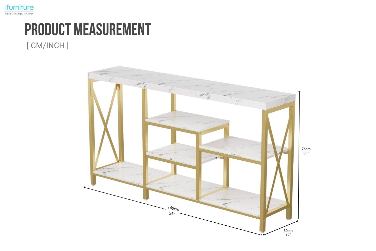 ELOWEN 140 Console Table with Shelves (Off-White)