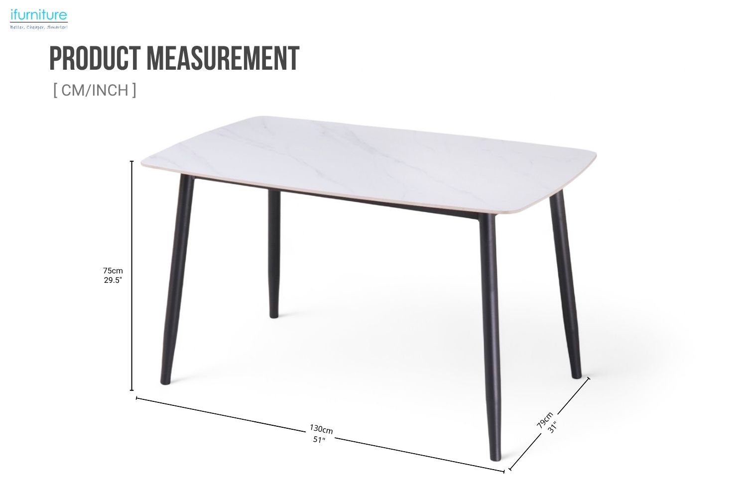 SAROTO 130 Sintered Stone Top Dining Table (Gloss White)