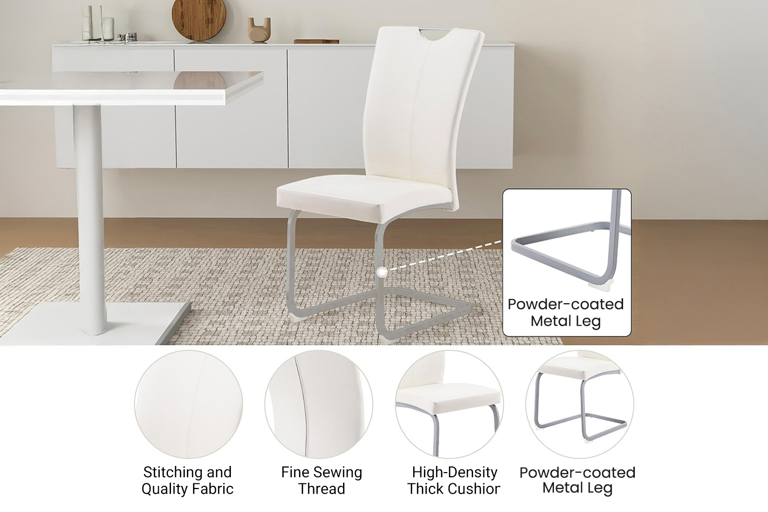 EDAN High Back Dining Chair with Powder Coating Base (Pearl White) - 2 ...