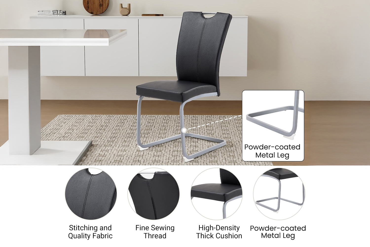 EDAN High Back Dining Chair with Powder Coating Base (Elegant Black)