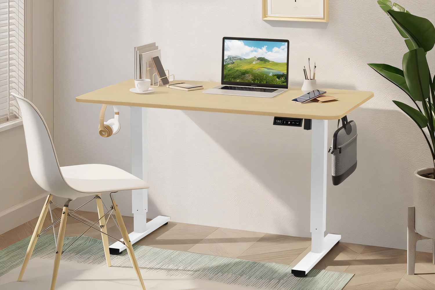 EXUS 140 Electric Height Adjustable Standing Desk with LED Display (Oak)