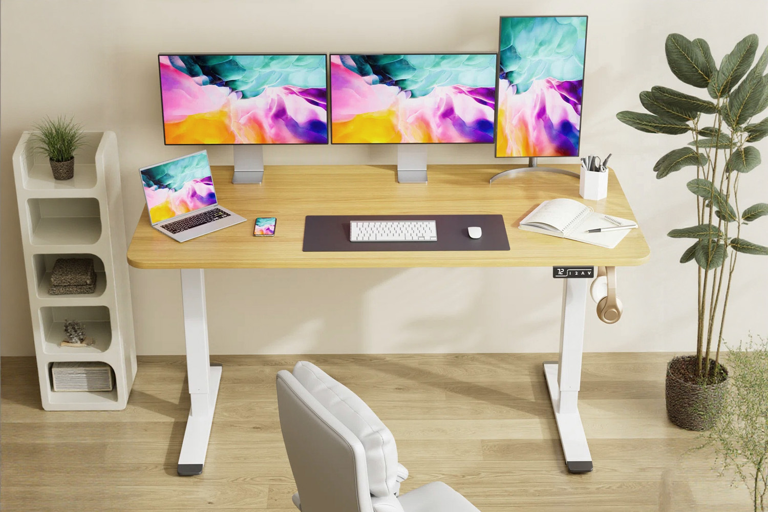 EXUS 140 Electric Height Adjustable Standing Desk with LED Display (Oak)
