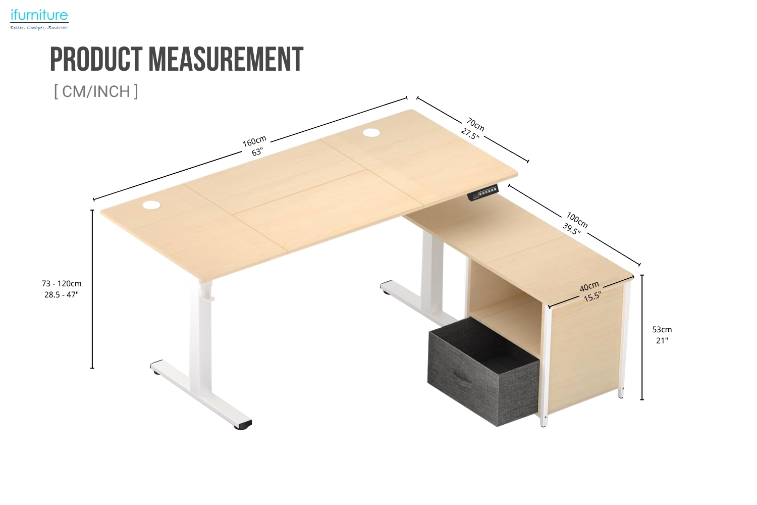 NEXUS 160 Electric Height-Adjustable Standing Desk With Cabinet Shelf ...