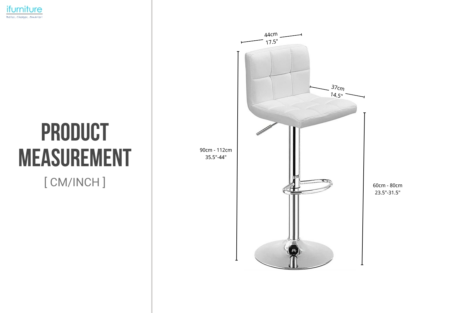 AKALI Adjustable Swivel Gas Lift Bar Stool (White)