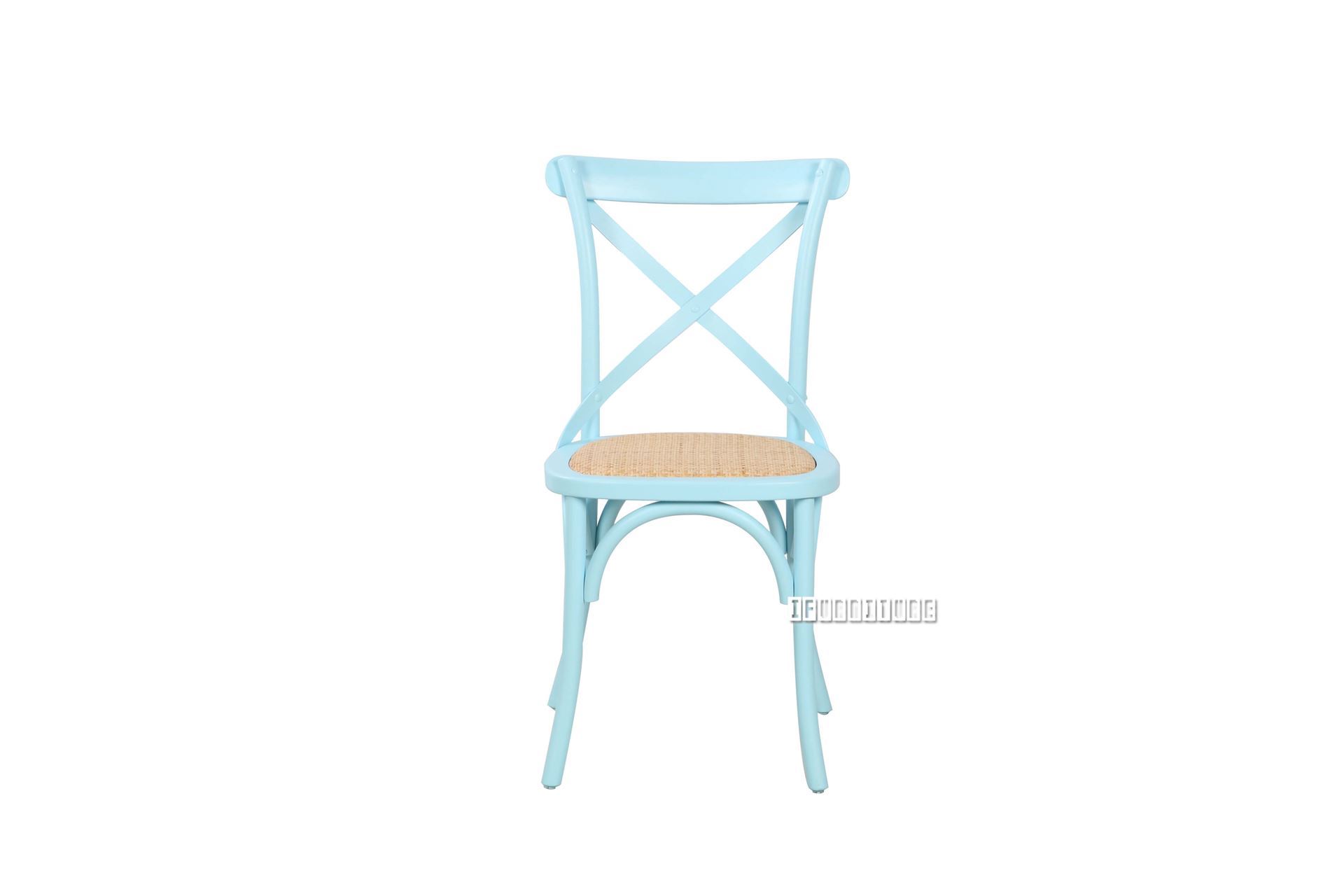 ALBION Solid Beech Cross Back Dining Chair with Rattan Seat (Blue)
