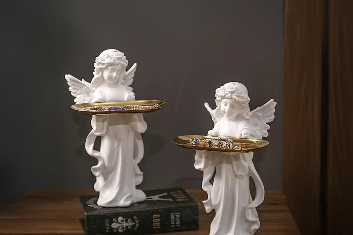 Angel Statue Resin Figurine Sculpture with Jewelry Tray