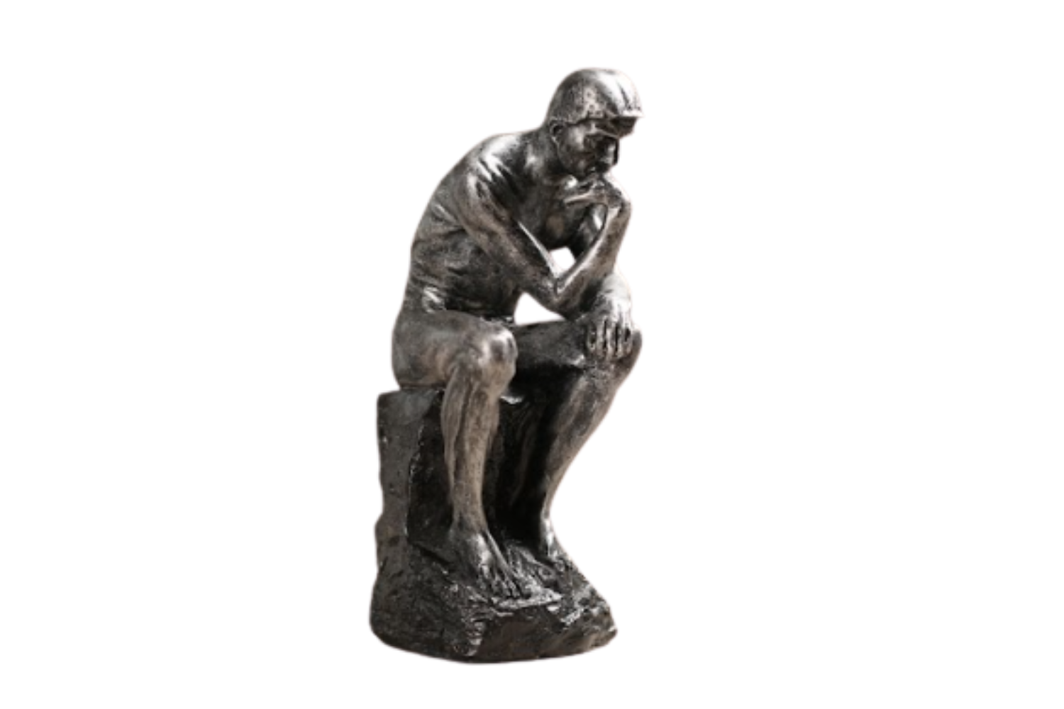Famous Thinking Man Resin Sculpture for Home and Office Decor - Silver