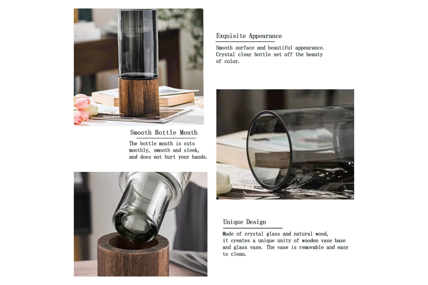 Elegant Glass Vase with Wooden Base