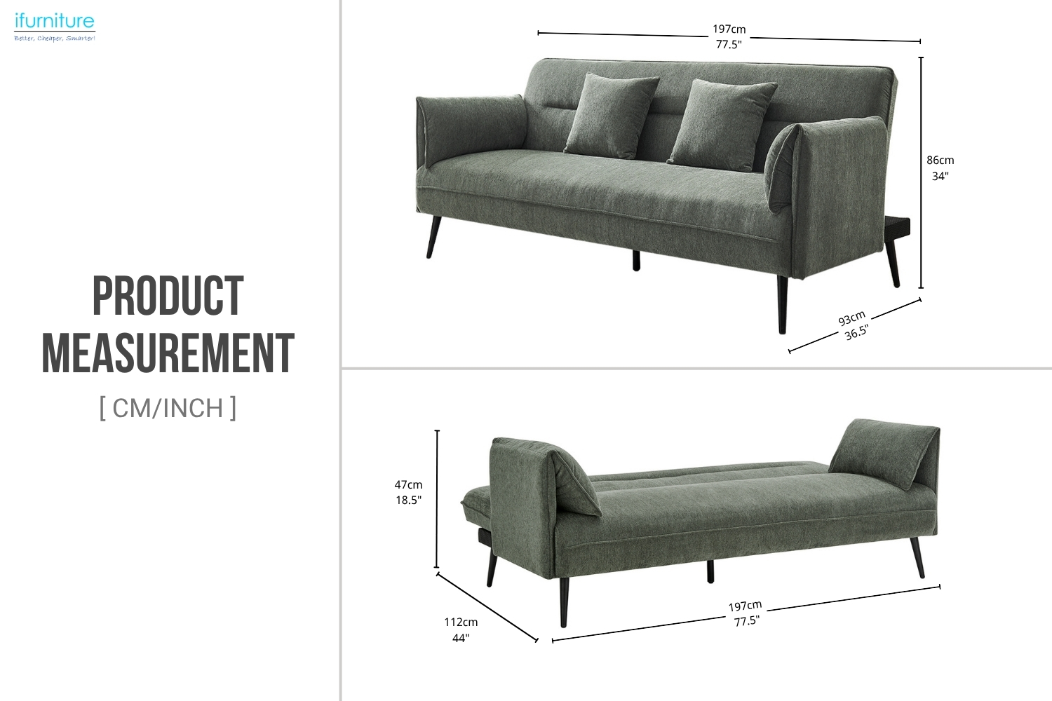 AMOTH 3-Seater Sofa Bed with Pillows