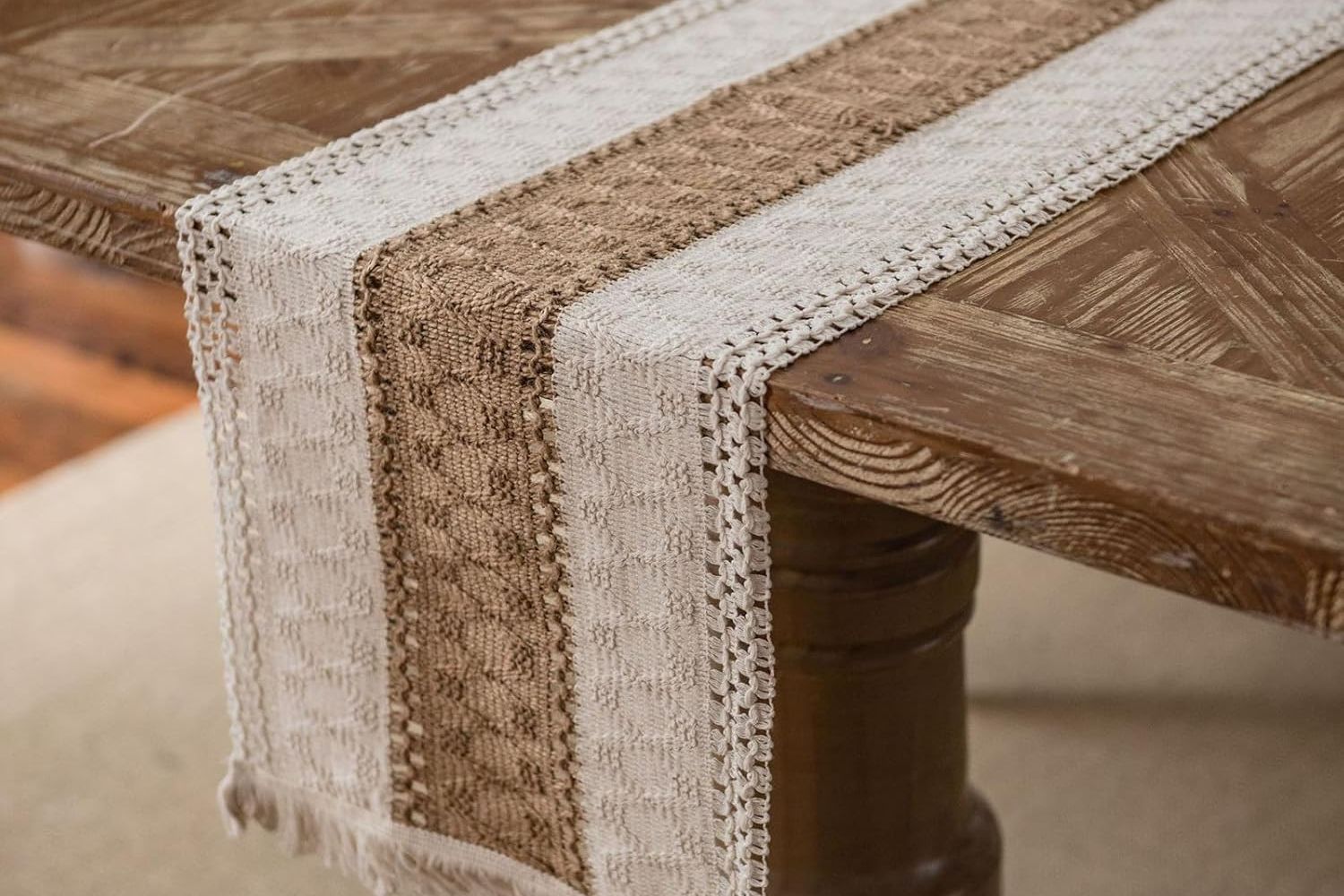 Cotton-Edged Woven Table Runner with Tassel in 2 Sizes