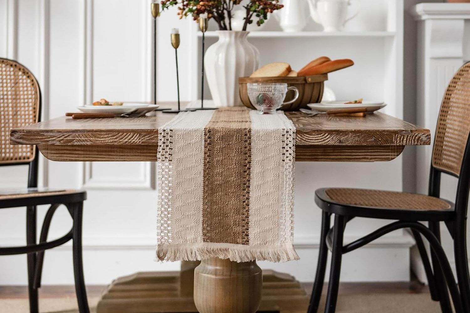 Cotton-Edged Woven Table Runner with Tassel in 2 Sizes