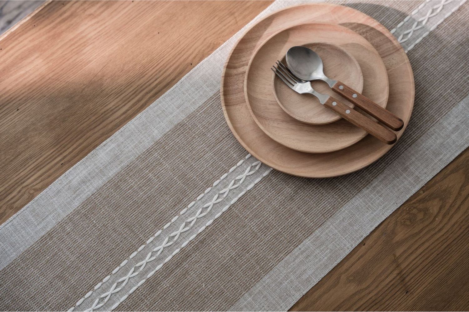 Jacquard Geometric Pattern Table Runner/Bed Runner in 2 Sizes (Light Brown)