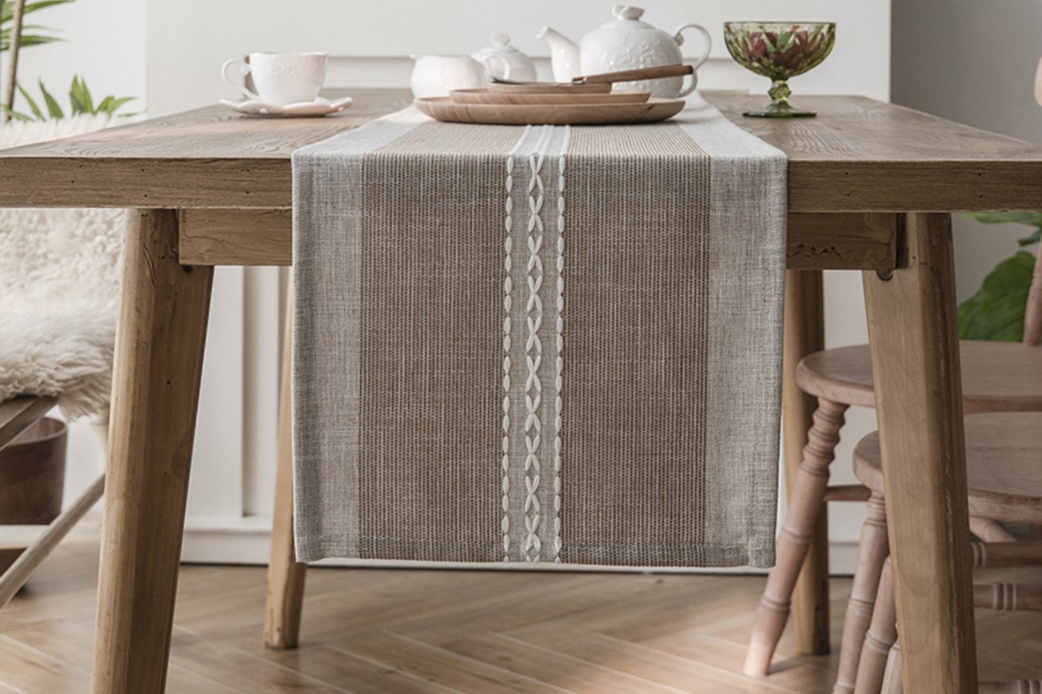 Jacquard Geometric Pattern Table Runner/Bed Runner in 2 Sizes (Light Brown)