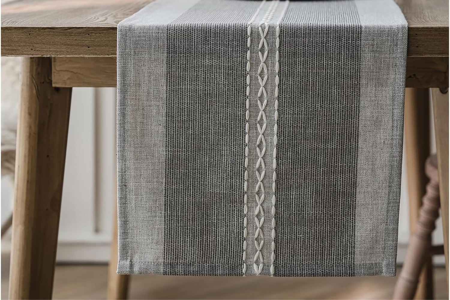 Jacquard Geometric Pattern Table Runner/Bed Runner (Grey) - 33cmx240cm