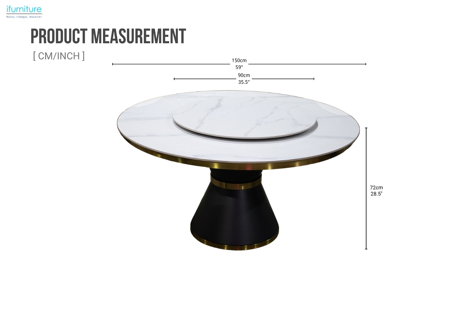 ORBIT 150 Round White Sintered Stone Dining Table with Lazy Susan
