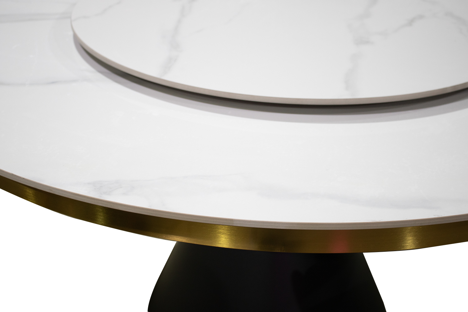 ORBIT 150 Round White Sintered Stone Dining Table with Lazy Susan