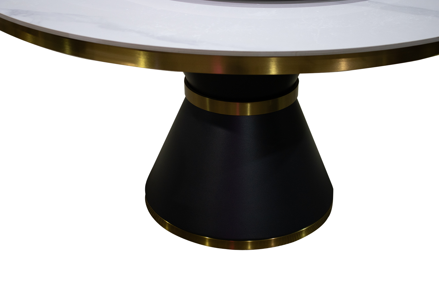 ORBIT 150 Round White Sintered Stone Dining Table with Lazy Susan