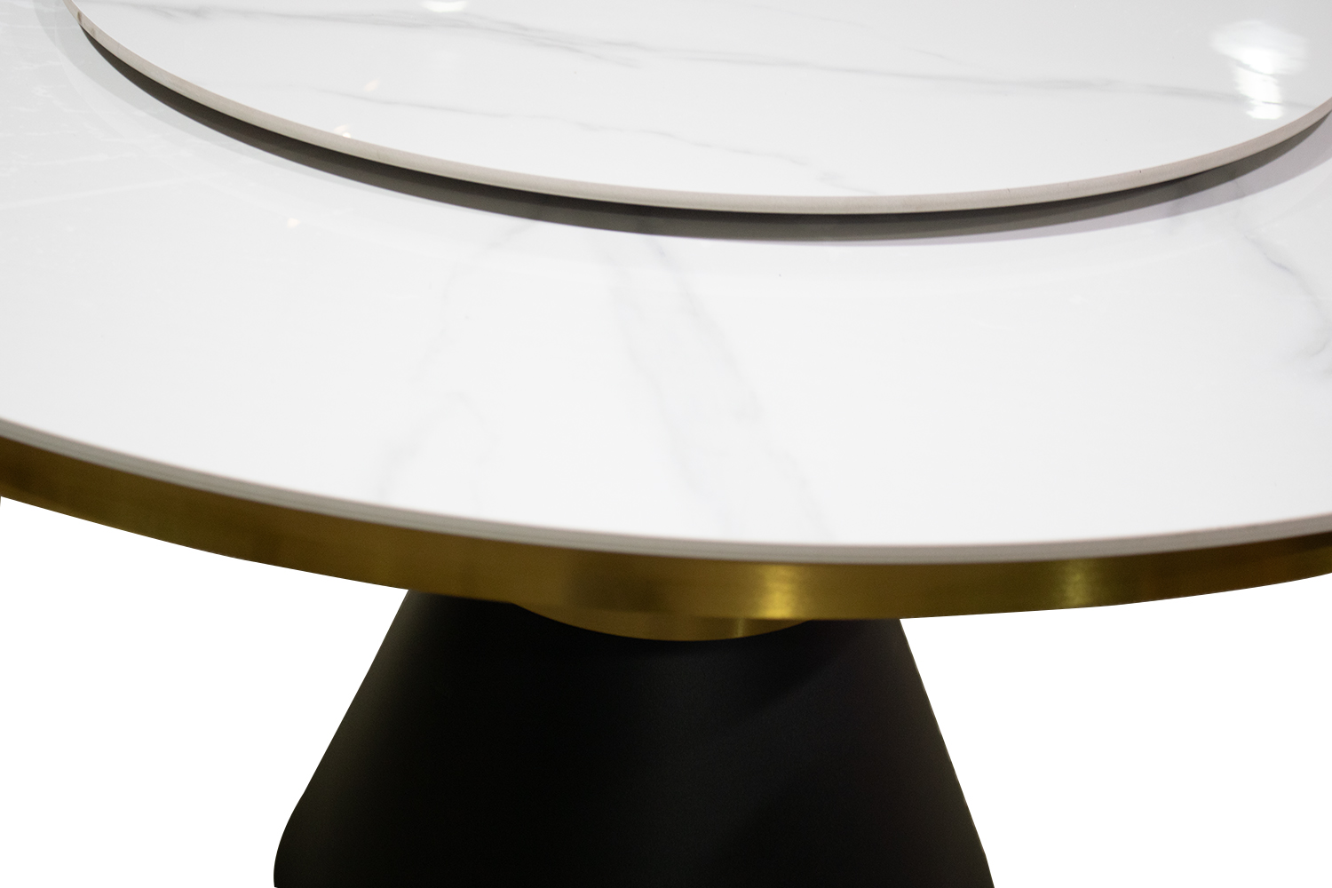 ORBIT 150 Round White Sintered Stone Dining Table with Lazy Susan