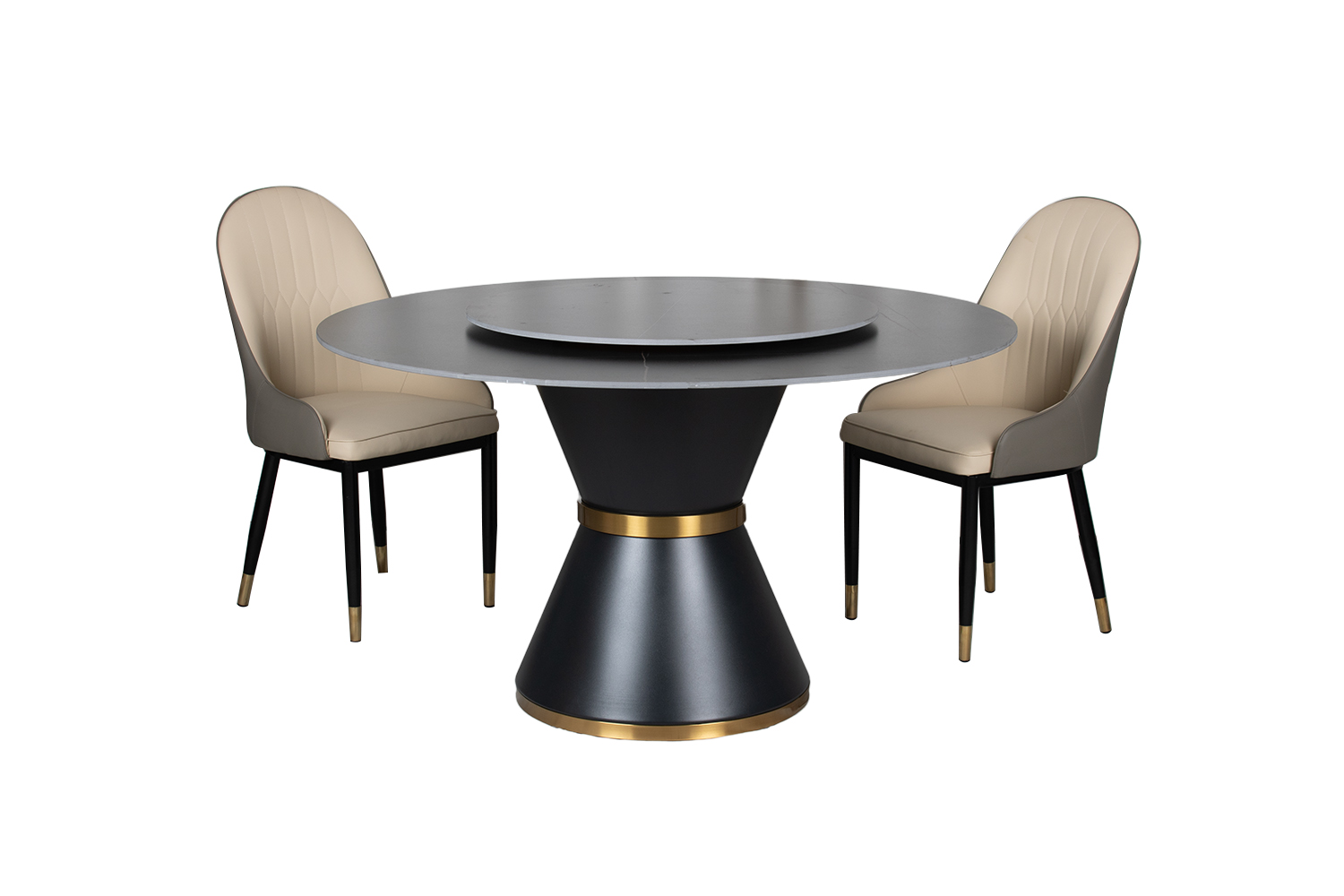 ORBIT 1.35M Round Rotating Sintered Stone Top Dining Set (Black Top) - 7PC