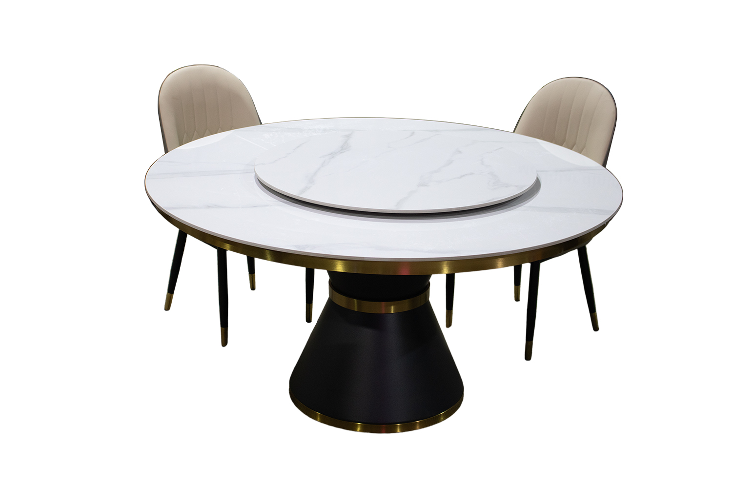 ORBIT 1.5M 5PC/7PC Round Rotating Sintered Stone Top Dining Set (White Top)