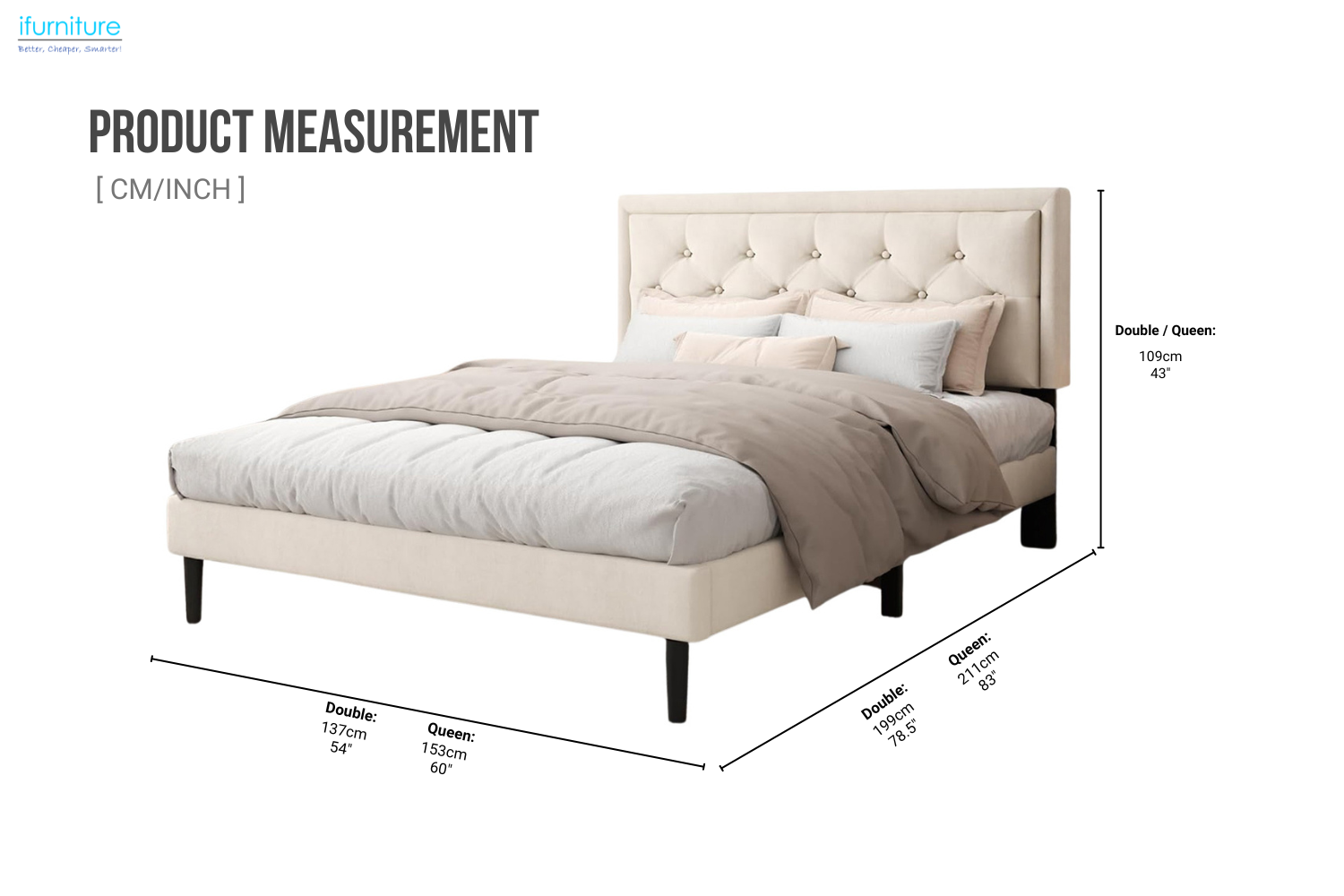 SHORE Fabric Bed Frame - Double