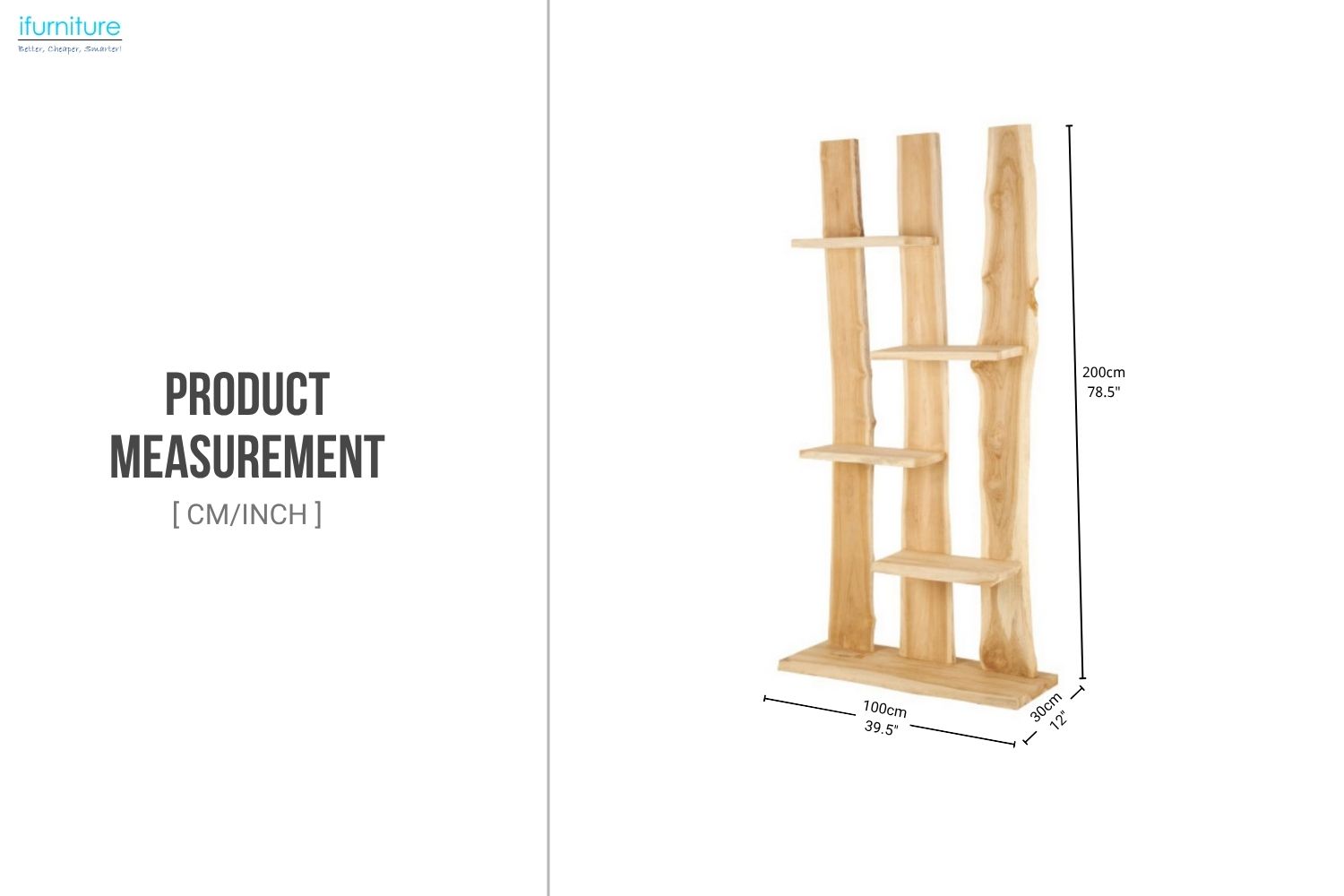 650-007 200x100cm Handmade Solid Teak Wood 4-Tier Shelf