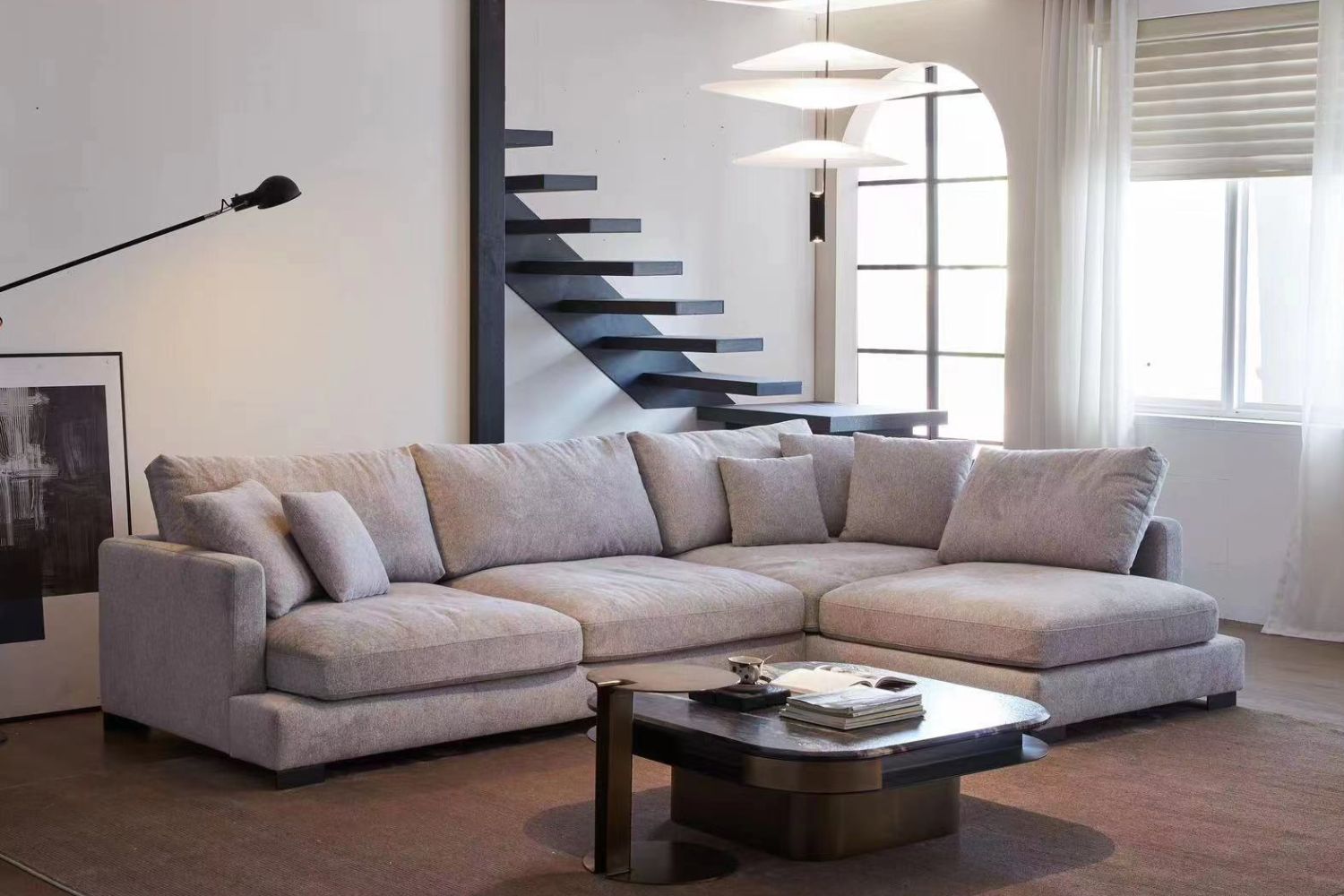 WONDERLAND Feather-Filled Fabric Sectional Sofa - Chaise Facing Right