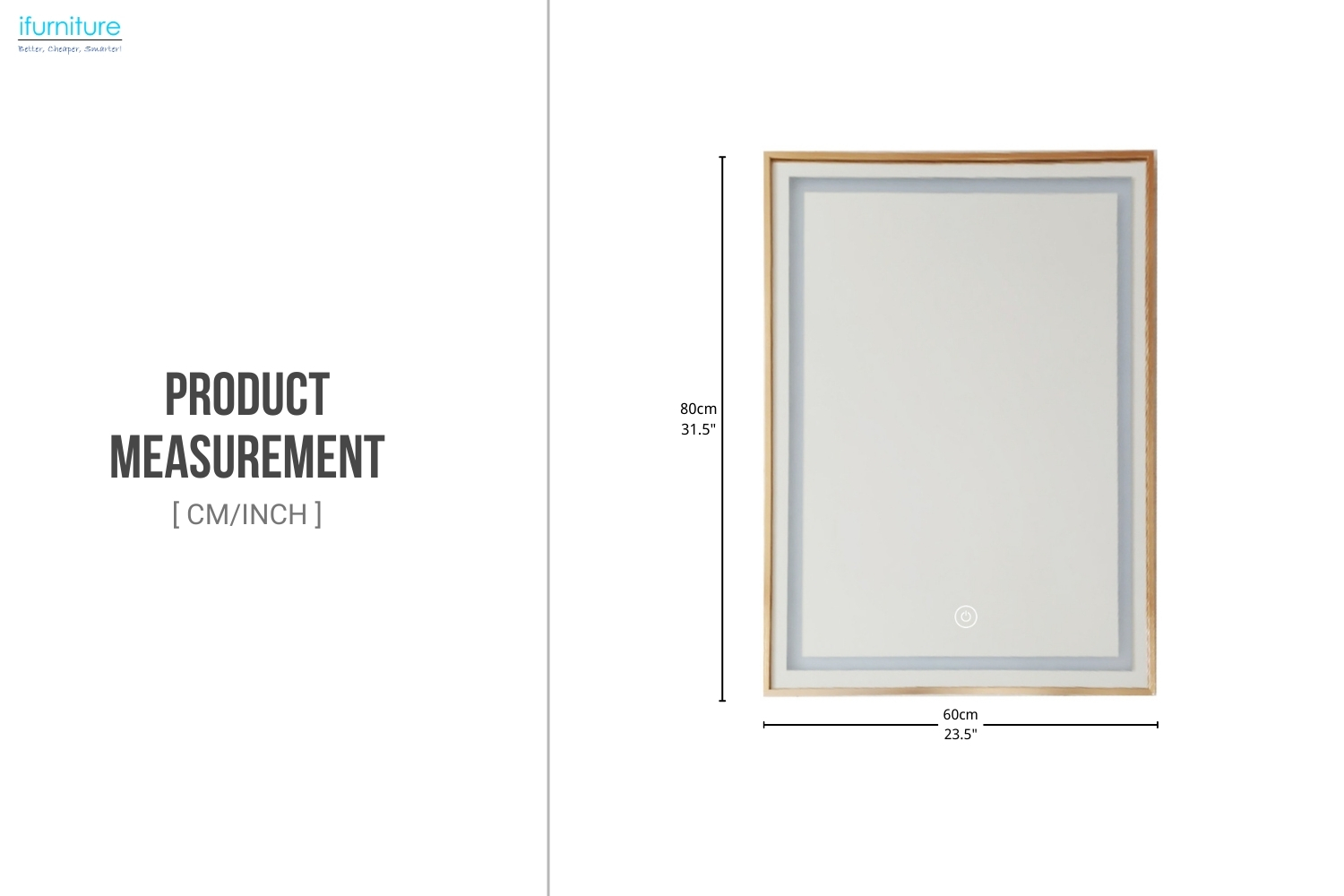 339-009 H80 Golden Right Angle Wall mirror with LED Light