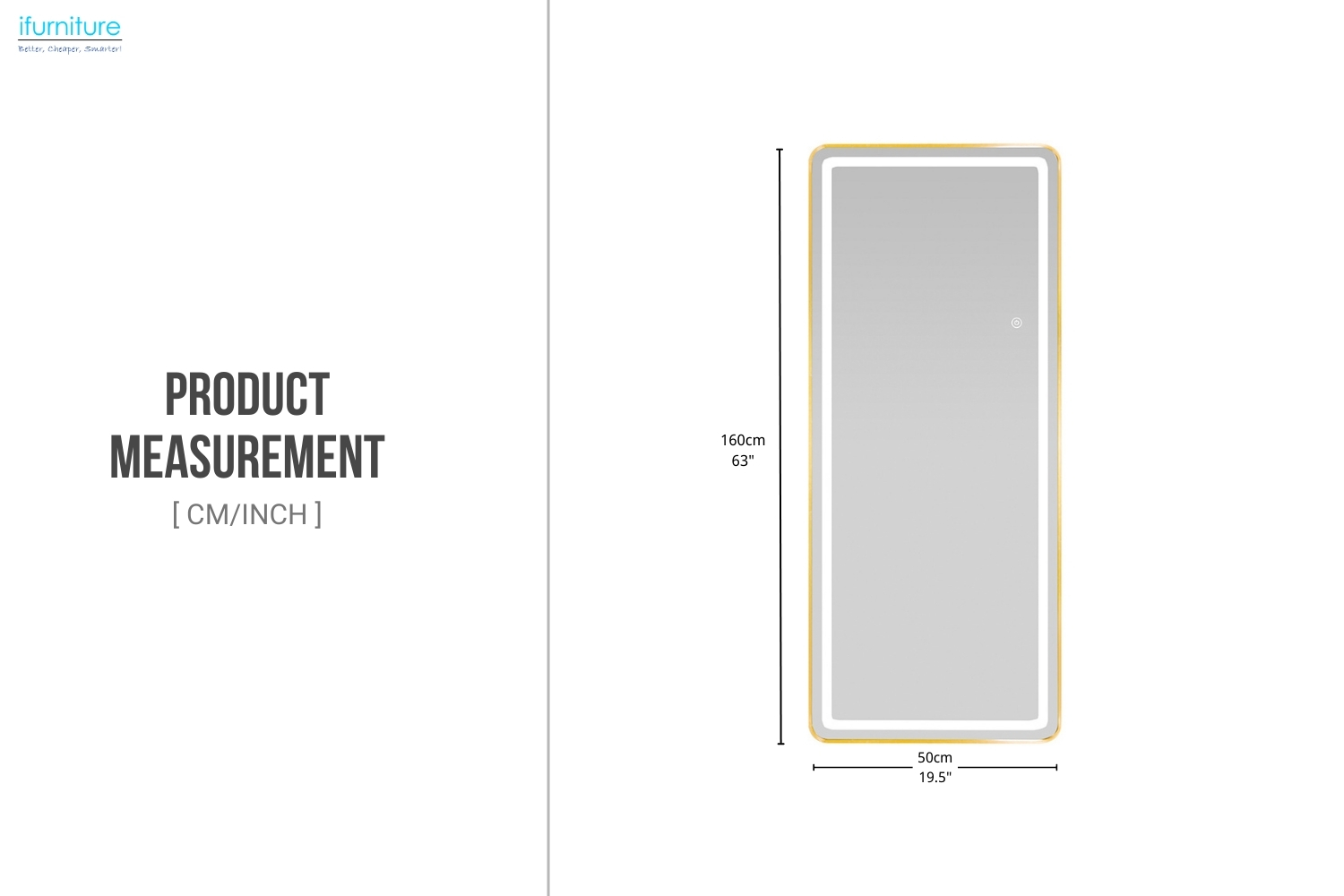 339-017 H160 Golden Rounded Rectangle Mirror with LED Light