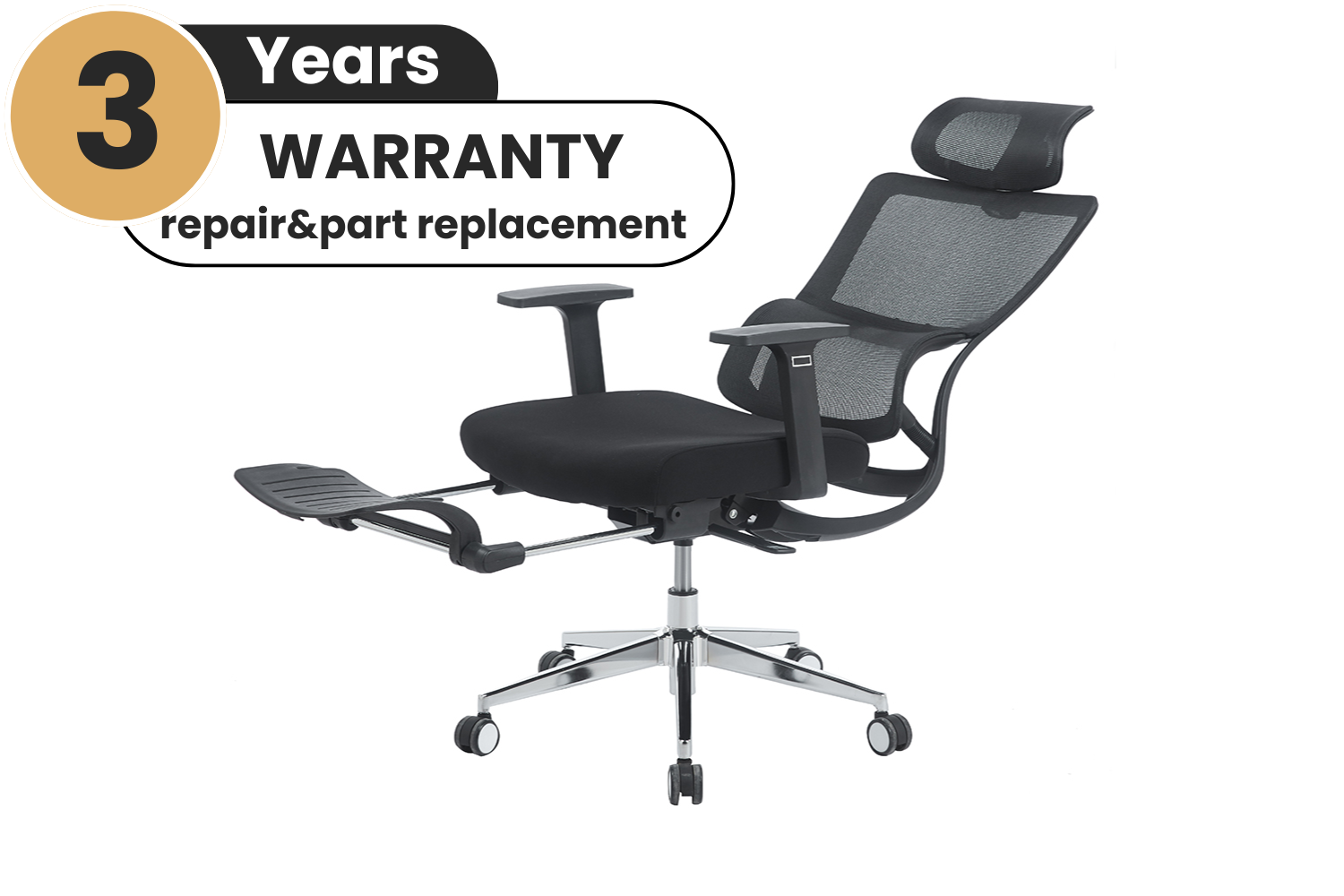 RIN Height Adjustable Mesh Office Chair with Hard Footrest