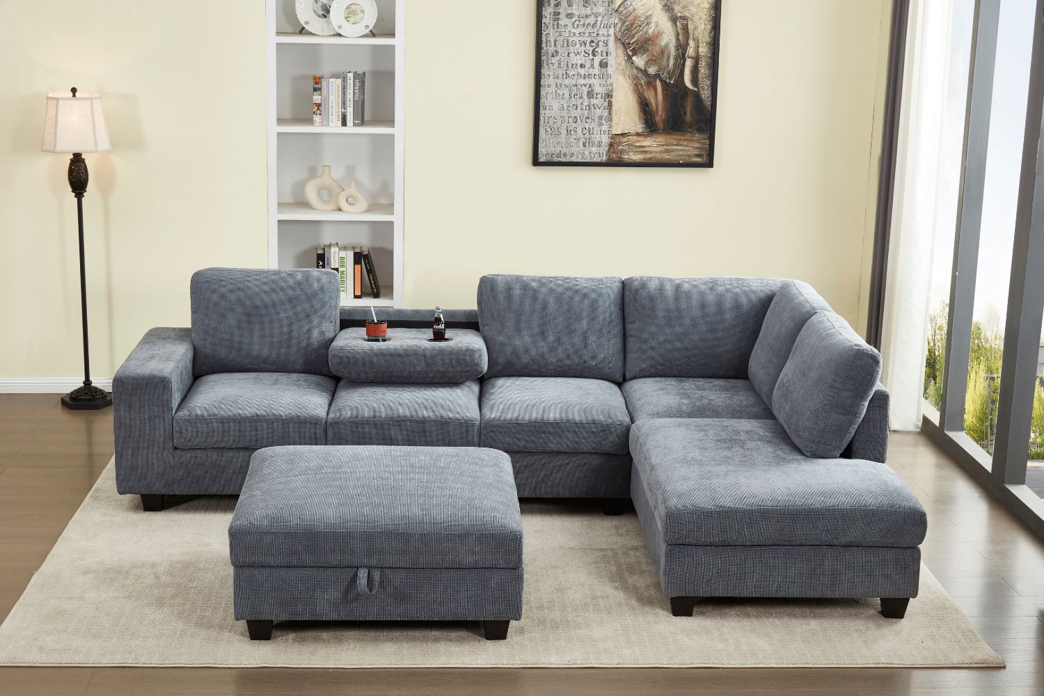 OSAKA Sectional Sofa (Grey) - Chaise Facing Right with Ottoman