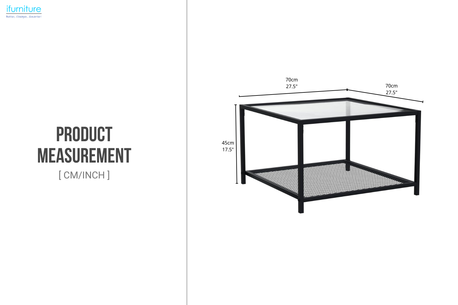 LINDELL 70 Square Tempered Glass Coffee Table with Shelf